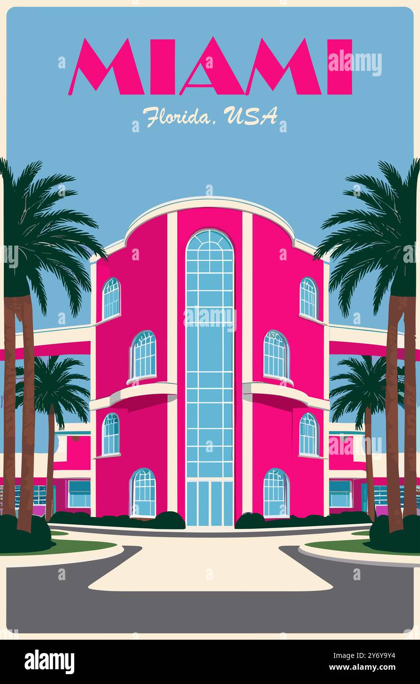 Miami, Florida, USA Travel retro Poster vector art Stock Vector Image ...