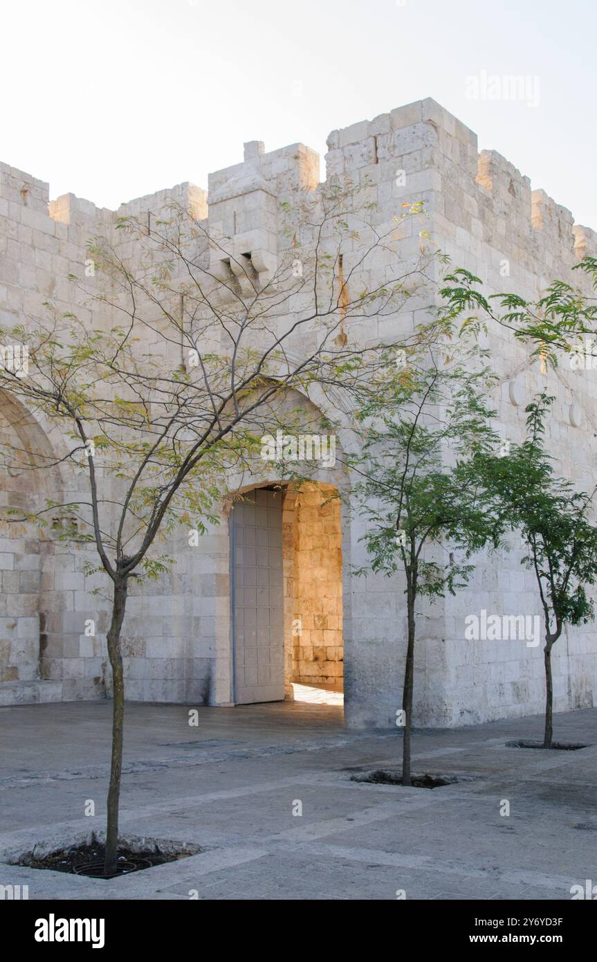 Medieval walls, stone ramparts and the Jaffa Gate entrance to the Old ...