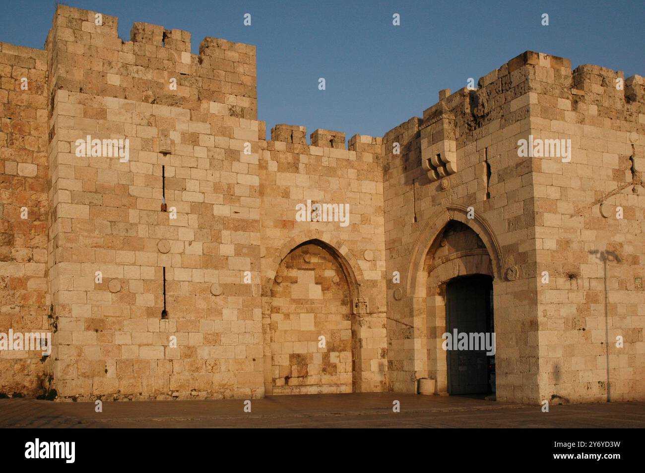 Medieval walls, stone ramparts and the Jaffa Gate entrance to the Old ...