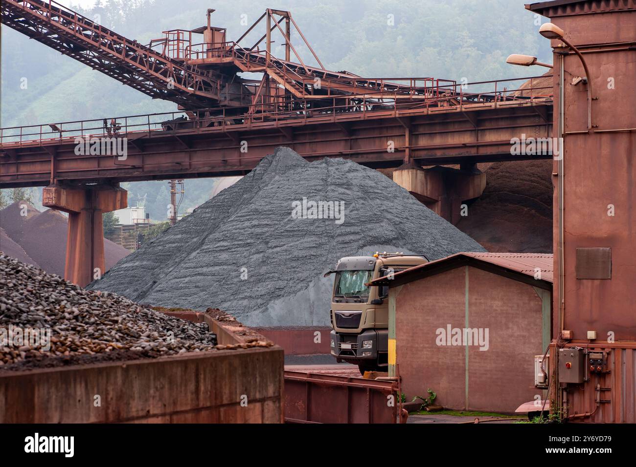 Sand quarry factory banner, Industrial plant with belt conveyor Stock ...