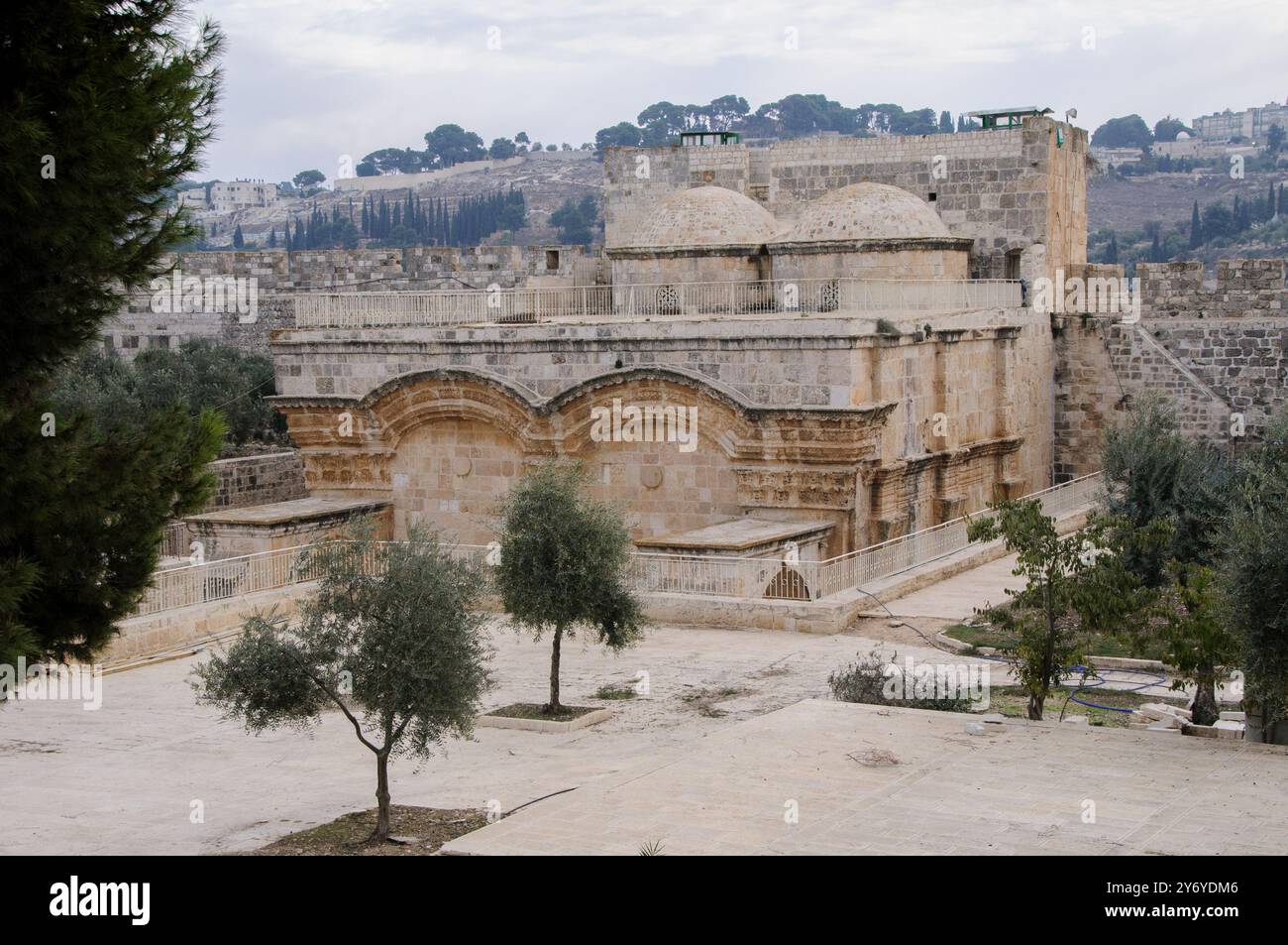 View from the Temple Mount in Jerusalem of the medieval stone walls and ...