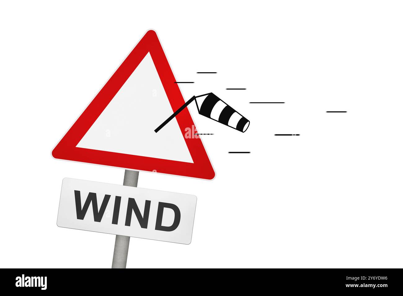 Wind Warning Sign Blown Away by a Storm Isolated on White Stock Photo ...