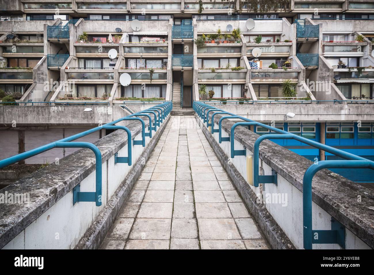 A walkway to Alexandra Road estate, a brutalist architecture in London ...
