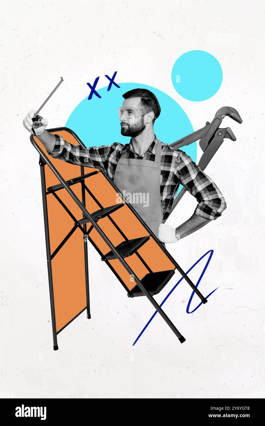 Composite trend artwork sketch image collage of handyman worker tool ...