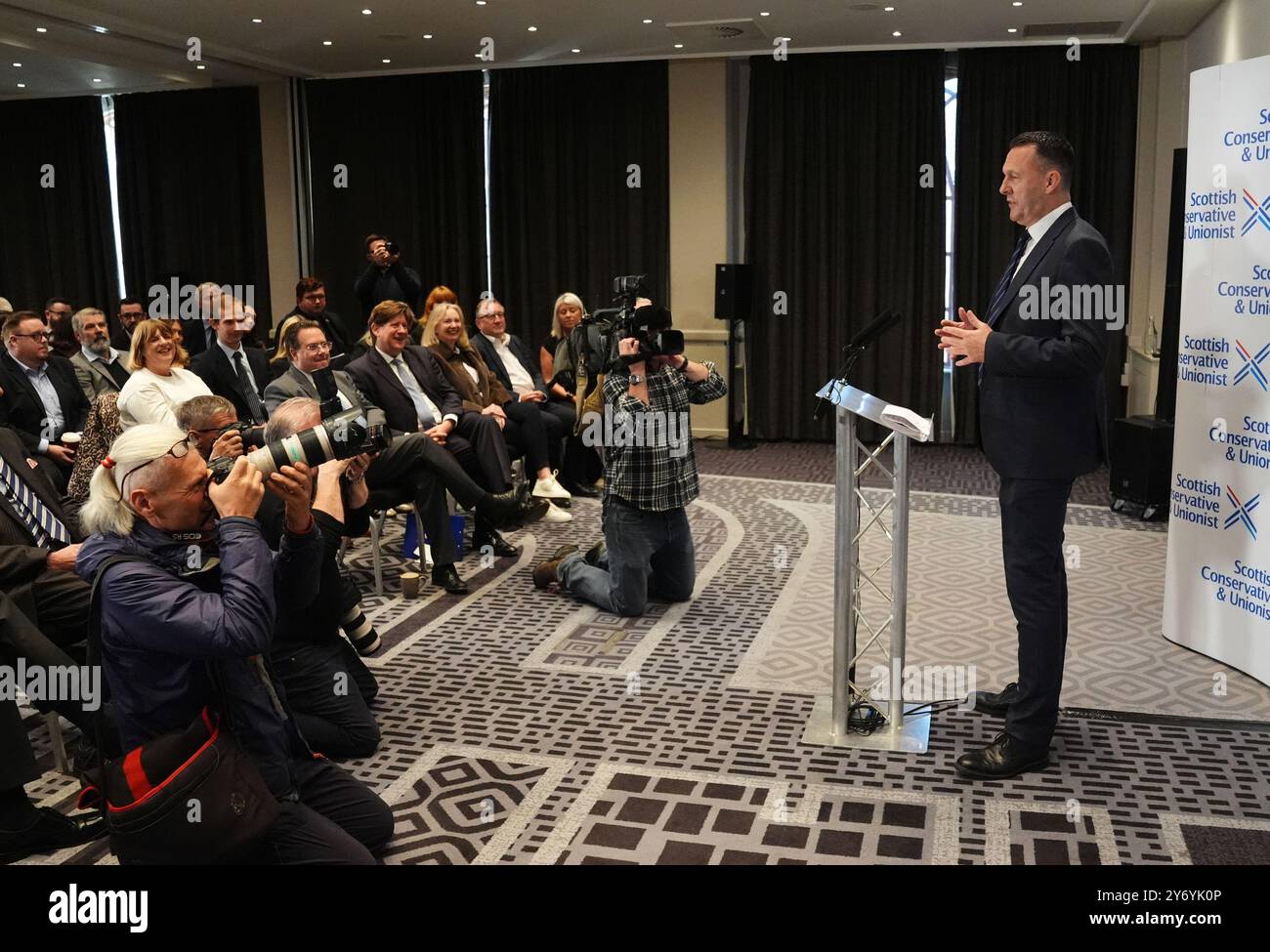 Russell Findlay speaking after being announced as the new Scottish ...