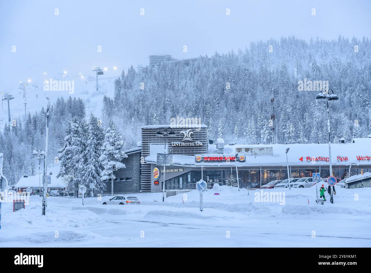 Levi ski resort on a cloudy and snowy winter day (Lapland, Finland) ESP ...