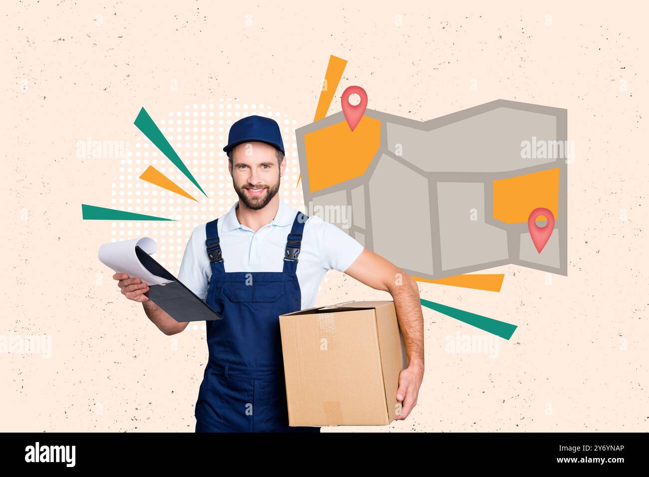 Composite artwork collage image picture of courier hold box clipboard ...