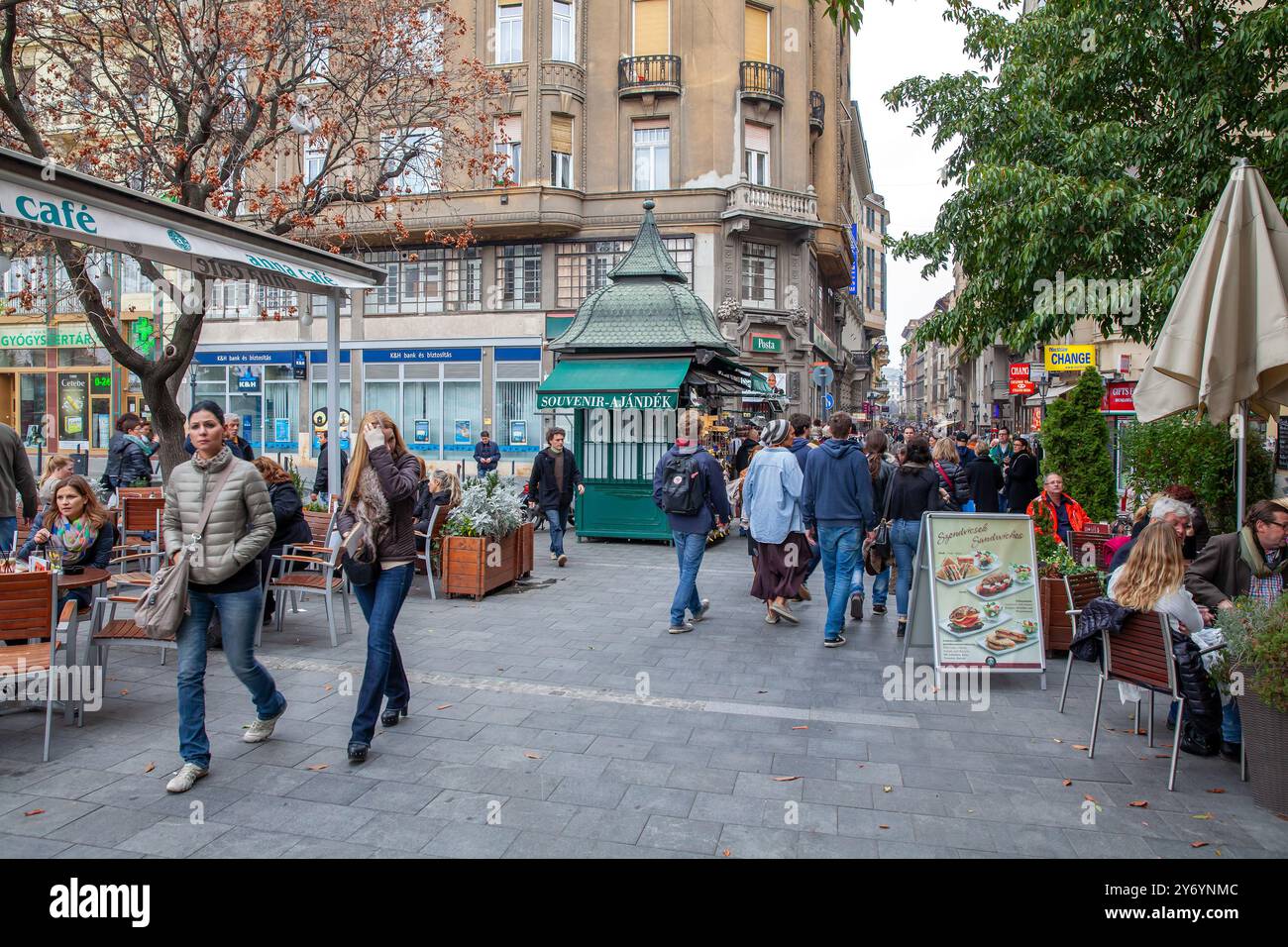 Tourists Walking On Vaci Street A Busy Budapest Shopping Street, With ...