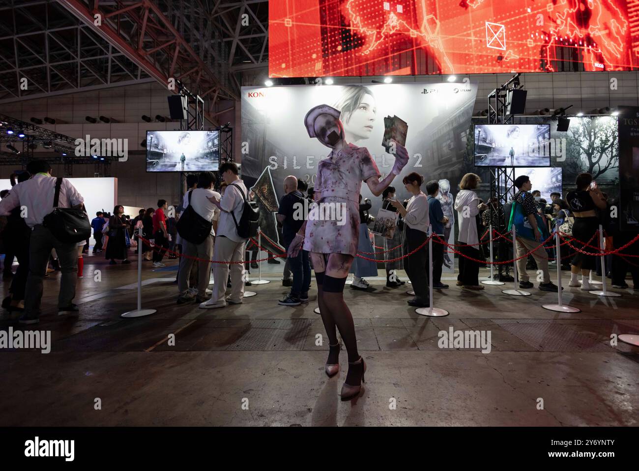 Chiba, Japan. 26th Sep, 2024. Konami booth hostess dressed in Silent ...