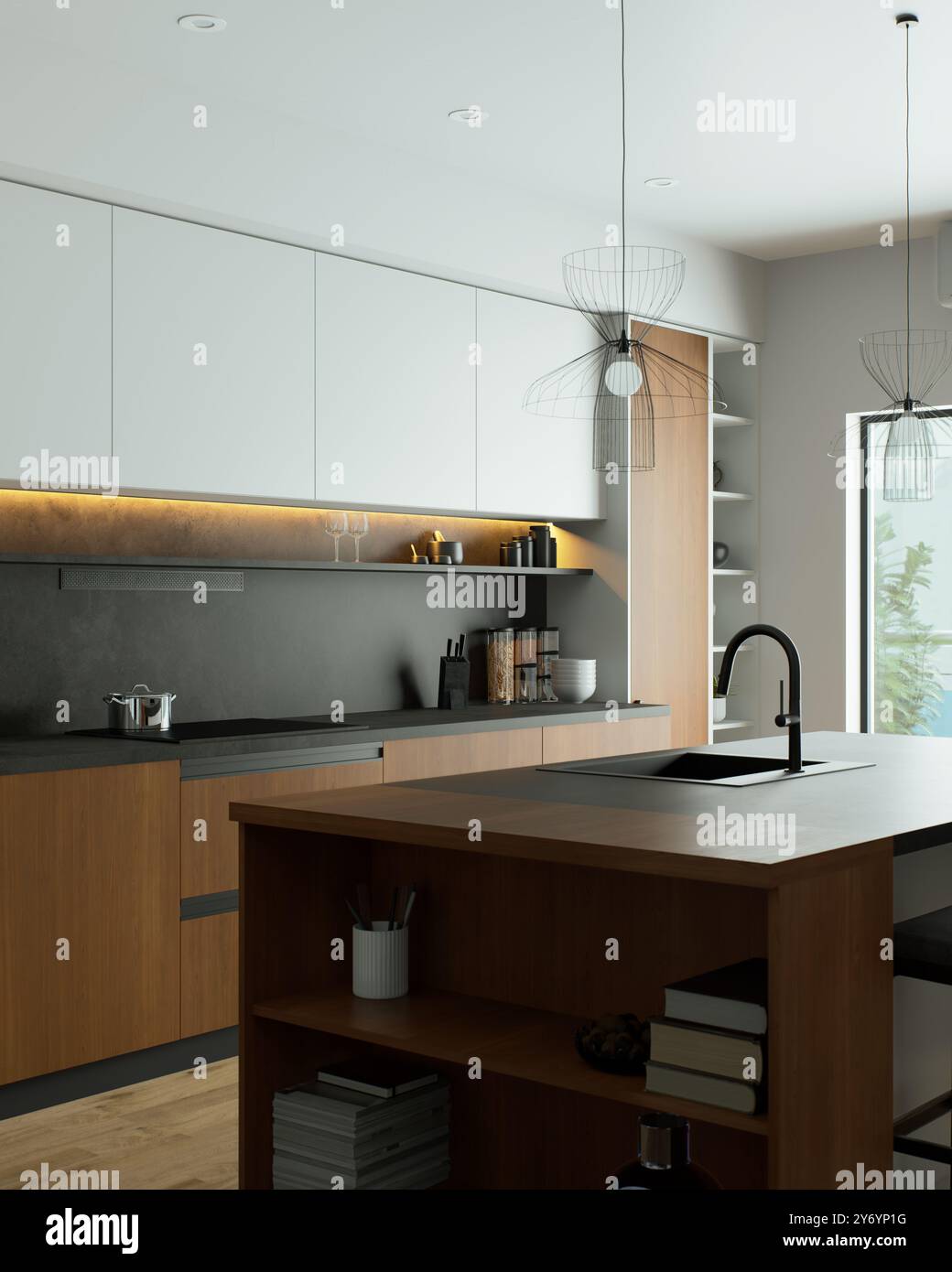 Modern minimalist kitchen design with elegant wooden accents and style ...