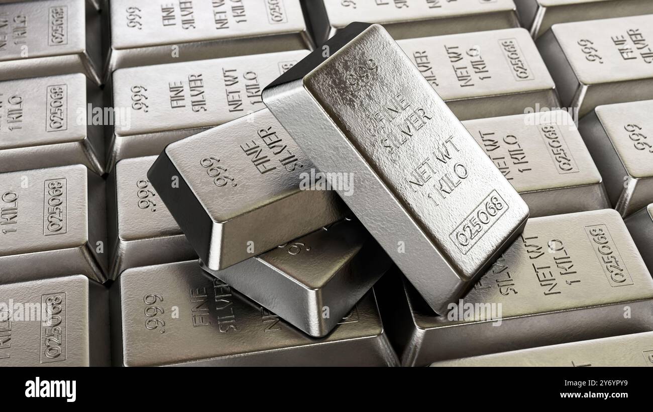 Large stack of silver ingots. 3D illustration Stock Photo - Alamy