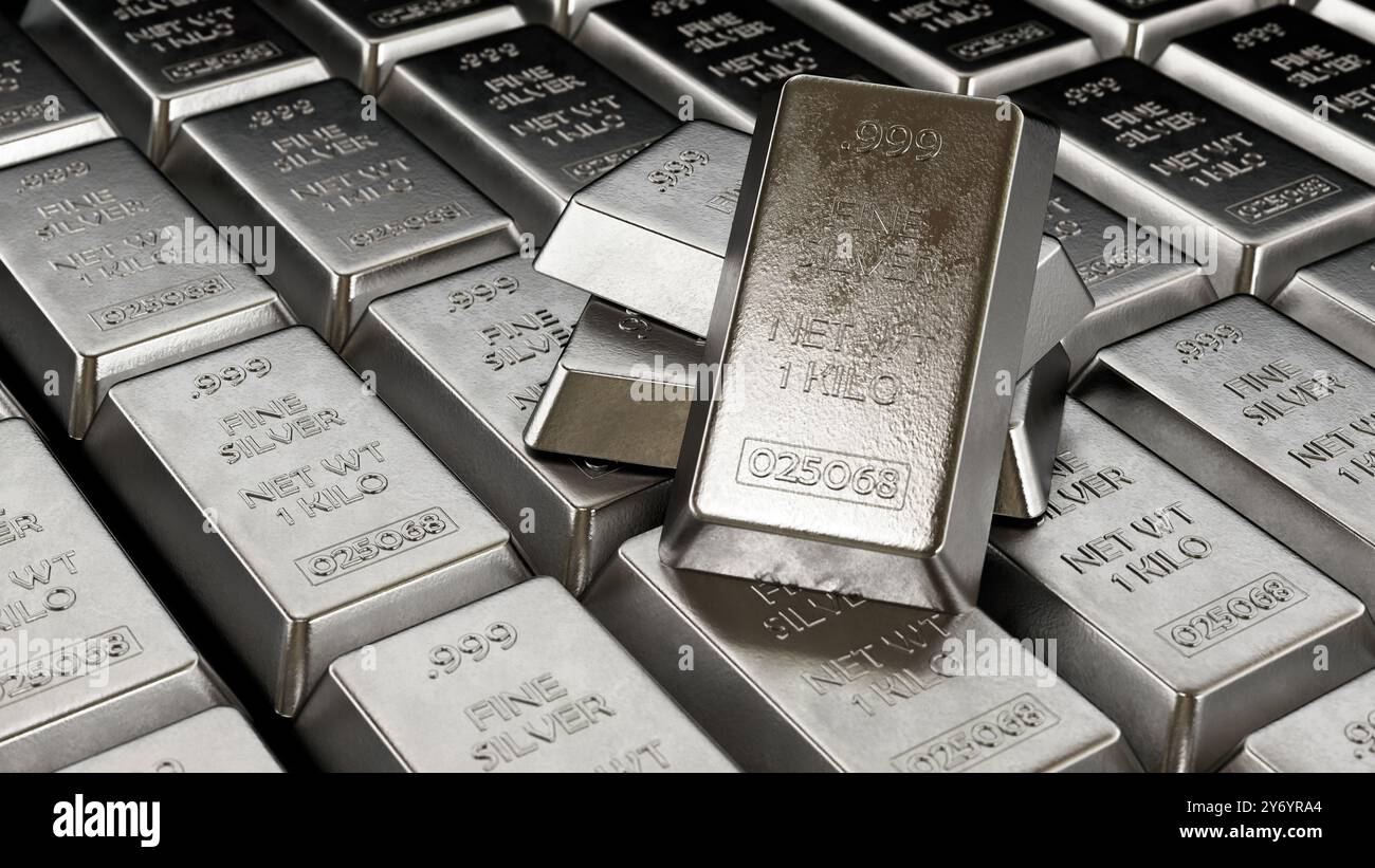 Large stack of silver ingots. 3D illustration Stock Photo - Alamy