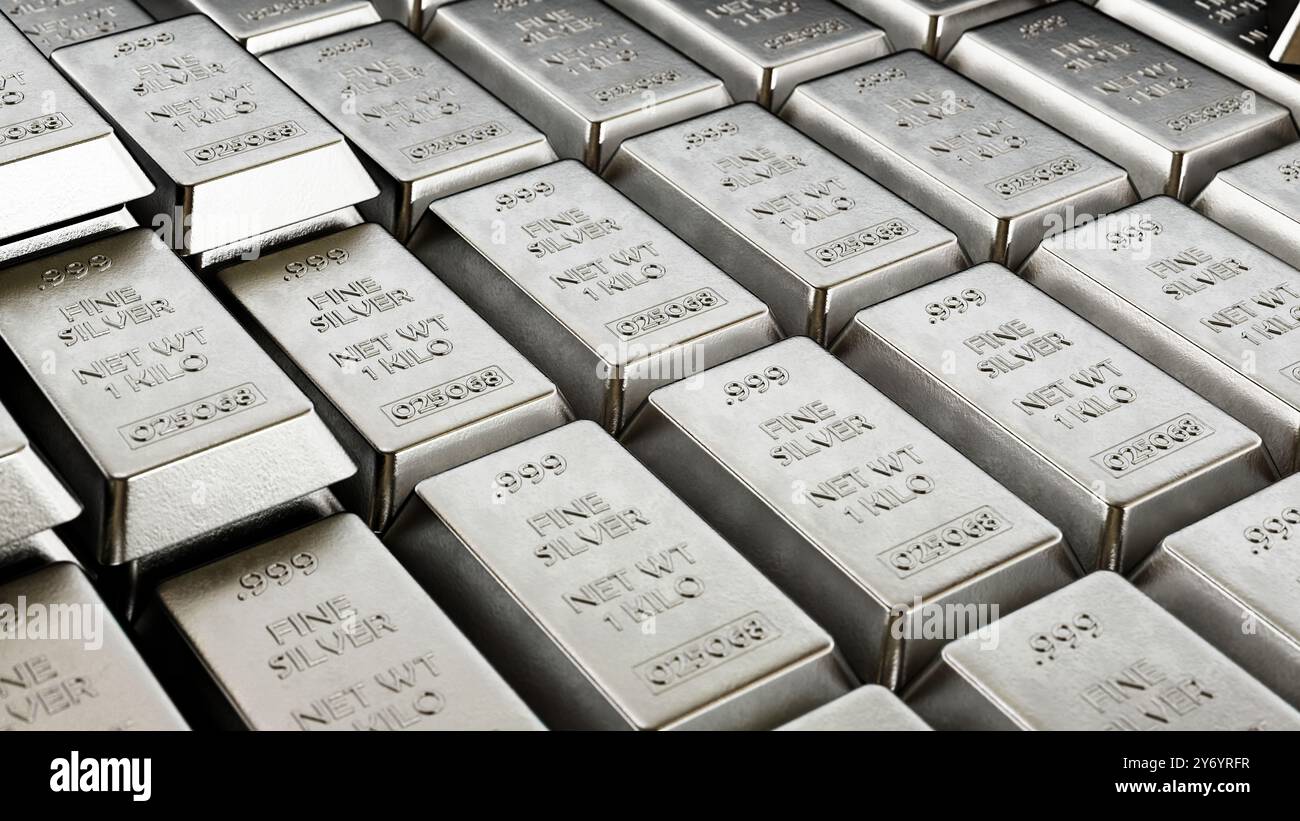 Large stack of silver ingots. 3D illustration Stock Photo - Alamy
