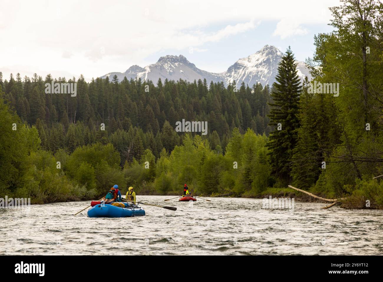 Two rafts float down the North Fork of the Flathead River in Montana ...