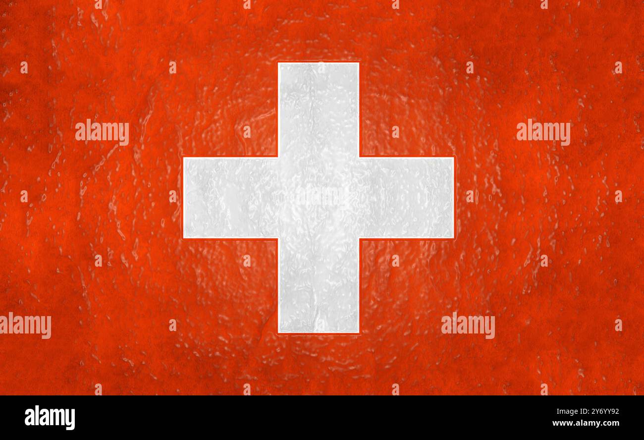 Swiss flag with a white cross on a red textured background Stock Photo ...