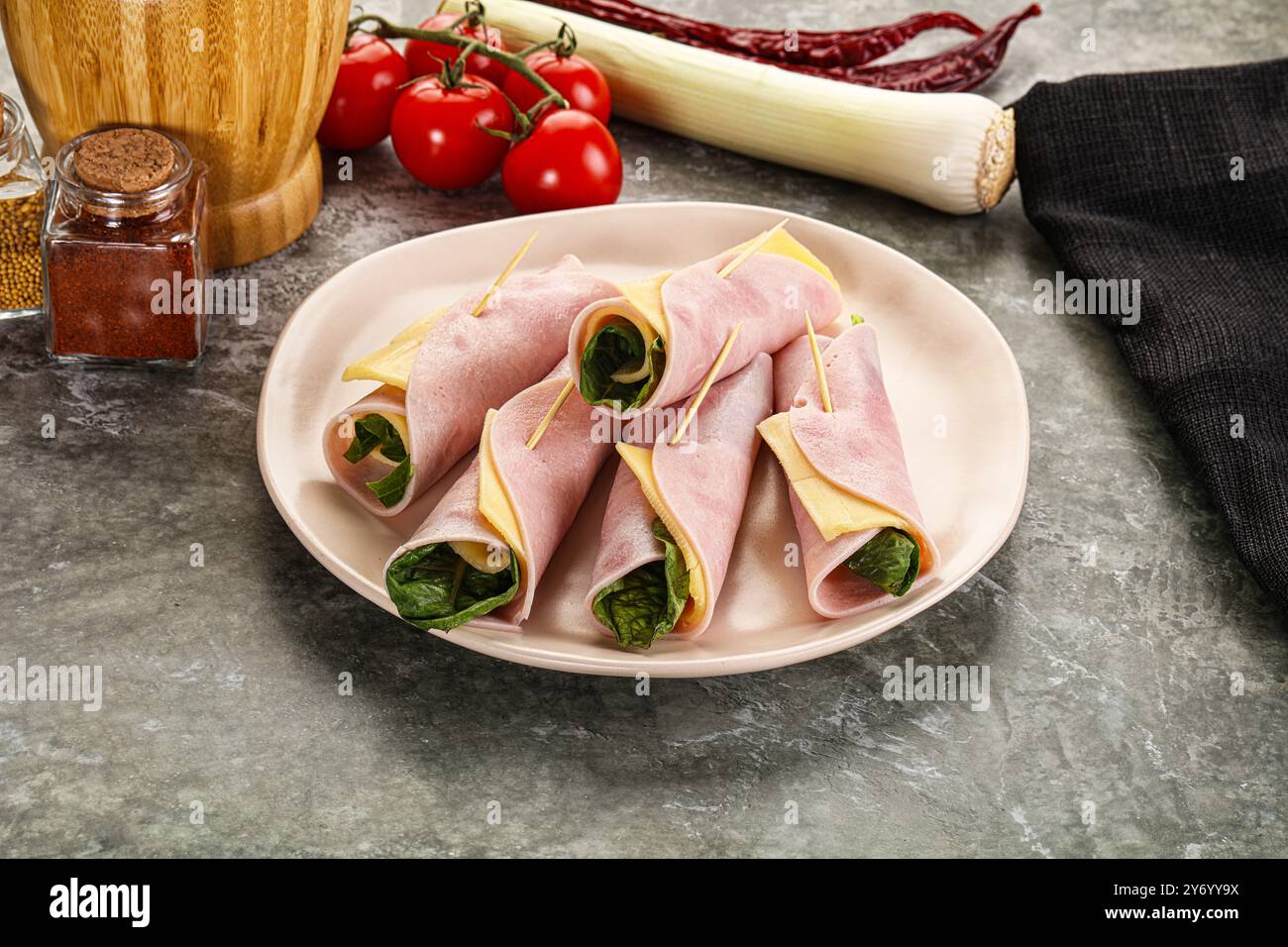 Roll with ham and cheese snack Stock Photo - Alamy