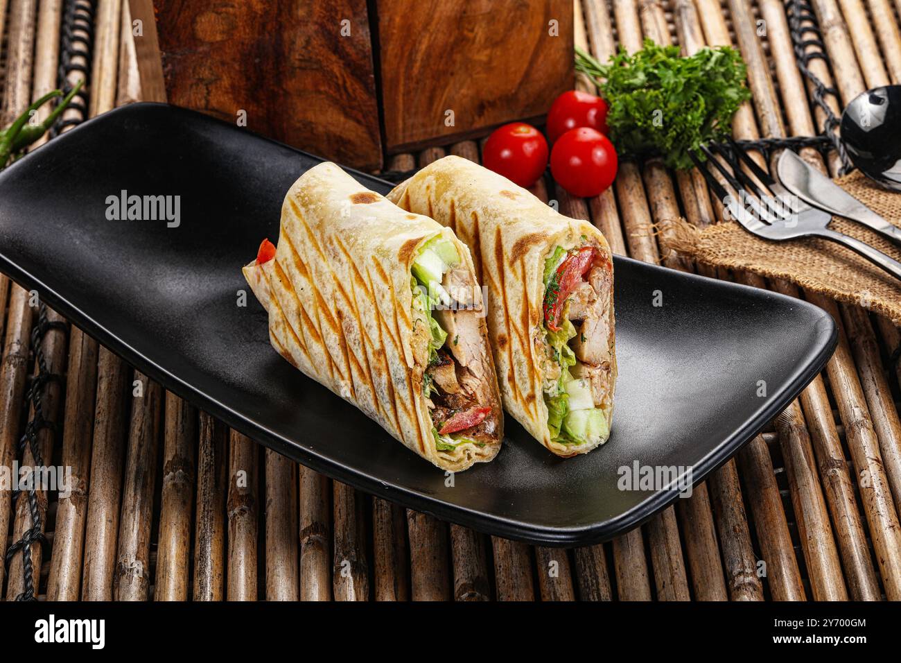 Chicken doner wrap with meat and vegetables Stock Photo - Alamy