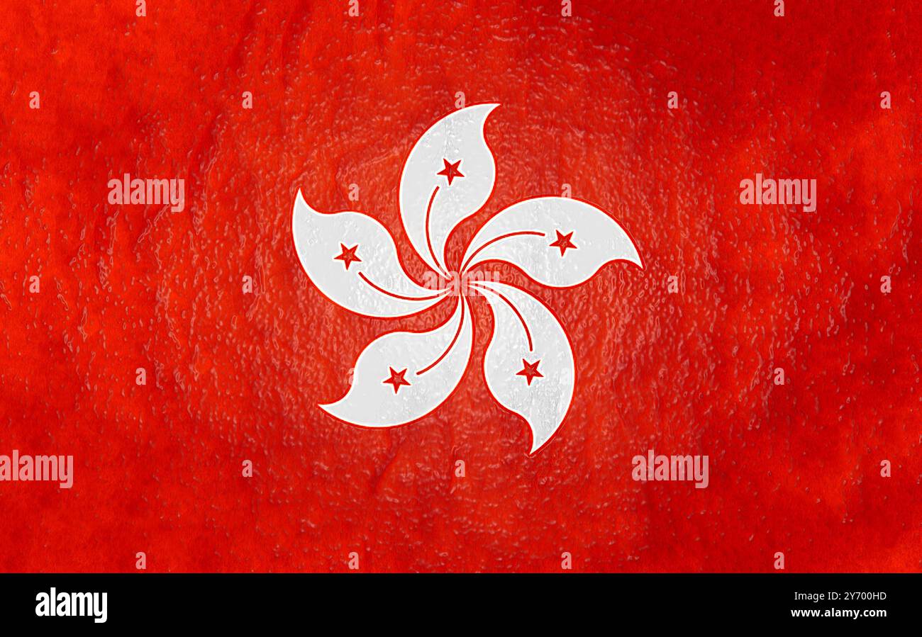 The Hong Kong flag depicts a white stylized orchid flower with five ...