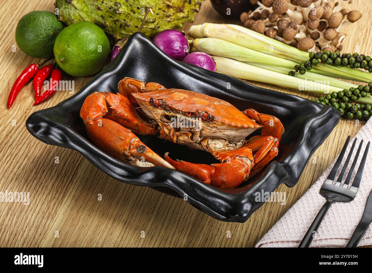 Delicous luxury steamed red crab in the plate Stock Photo - Alamy