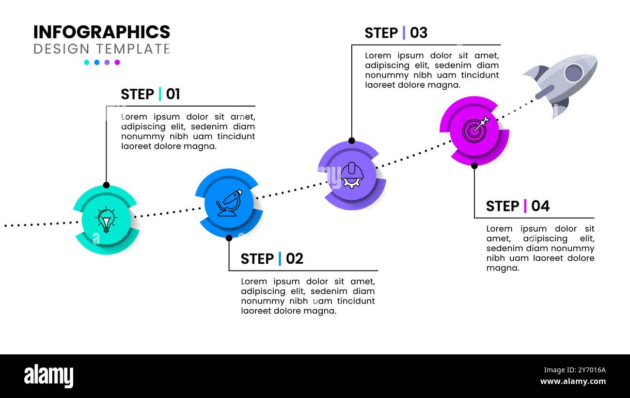Infographic template with icons and 4 options or steps. Rocket. Can be ...