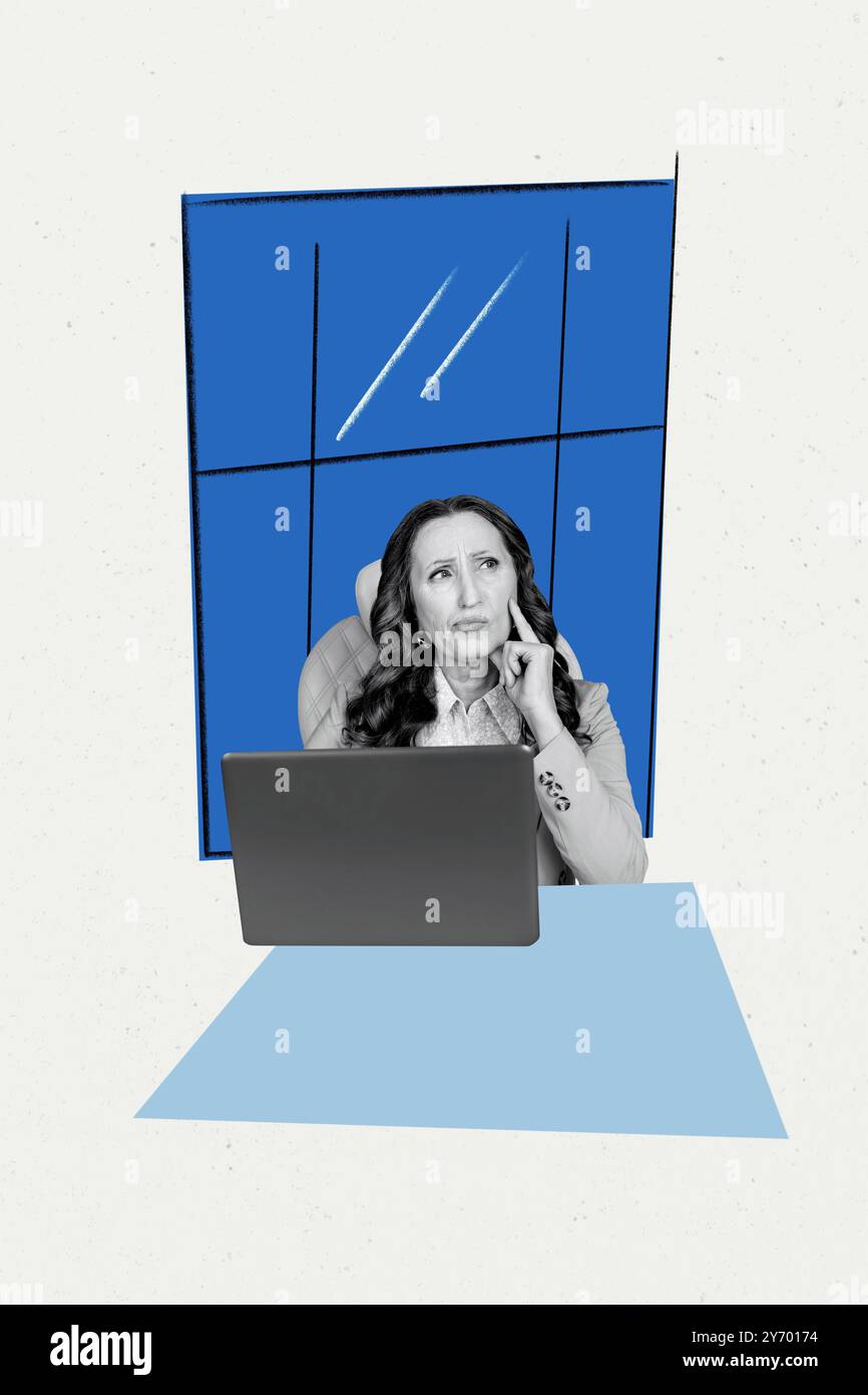 Vertical poster collage mature woman boss employee decide thoughtful ...