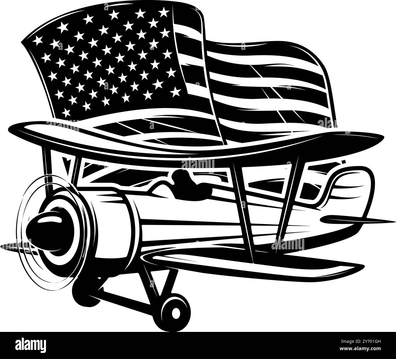 Retro airplane with american flag. Design element for poster, card ...