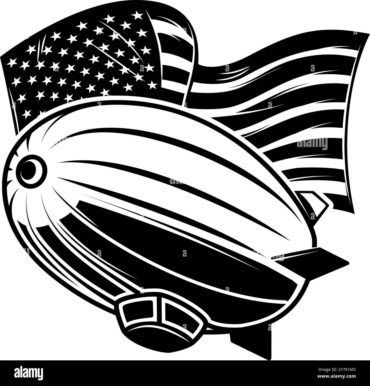Zeppelin on american flag background. Design element for emblem, sign ...