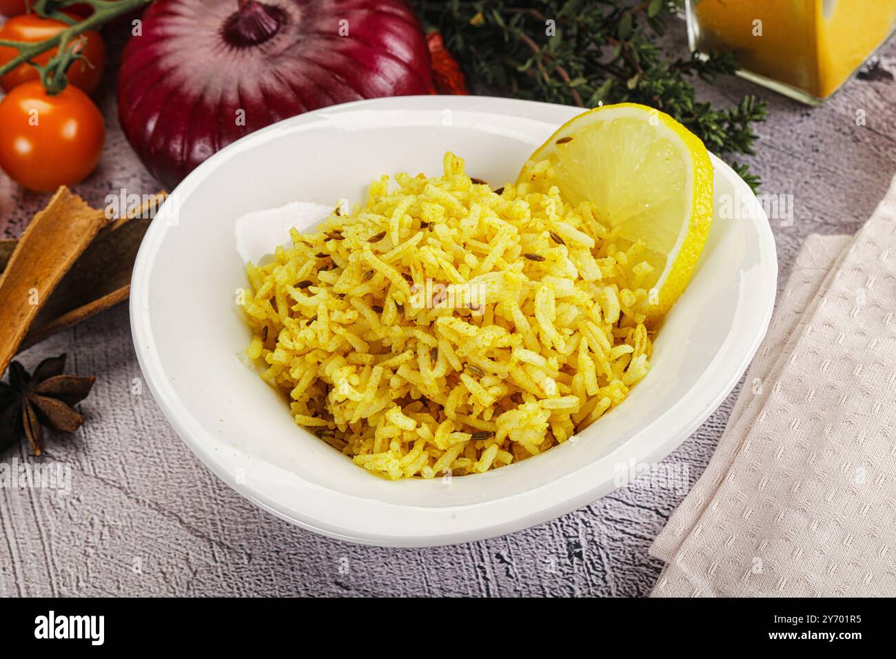 Indian vegan cuisine lemon basmati rice Stock Photo - Alamy
