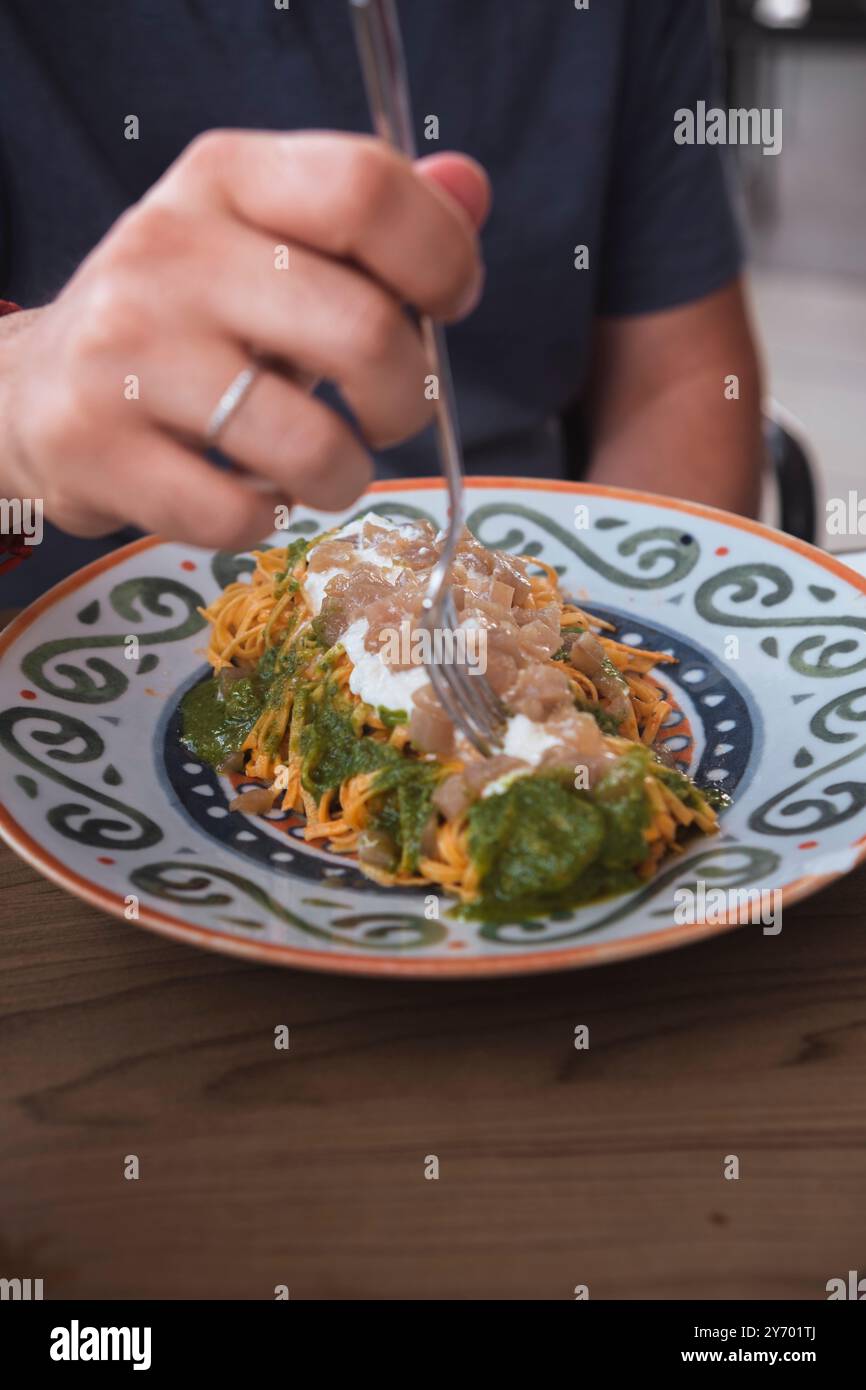 Italian plate of pasta served on restaurant. Classic italian cuisine ...