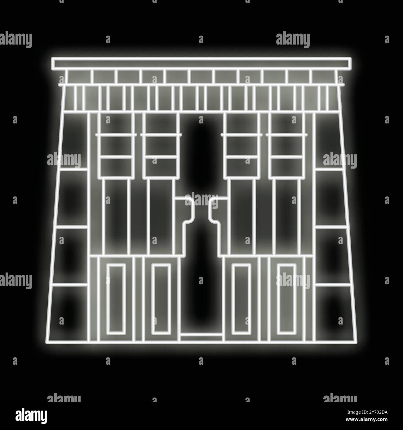 White neon sign illustrating a modern building facade with large ...