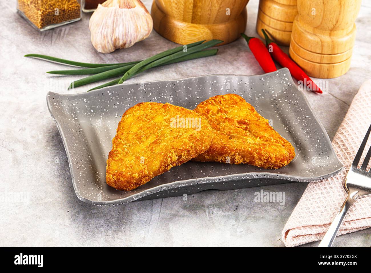 Fried potato hash brown snack for breakfast Stock Photo - Alamy