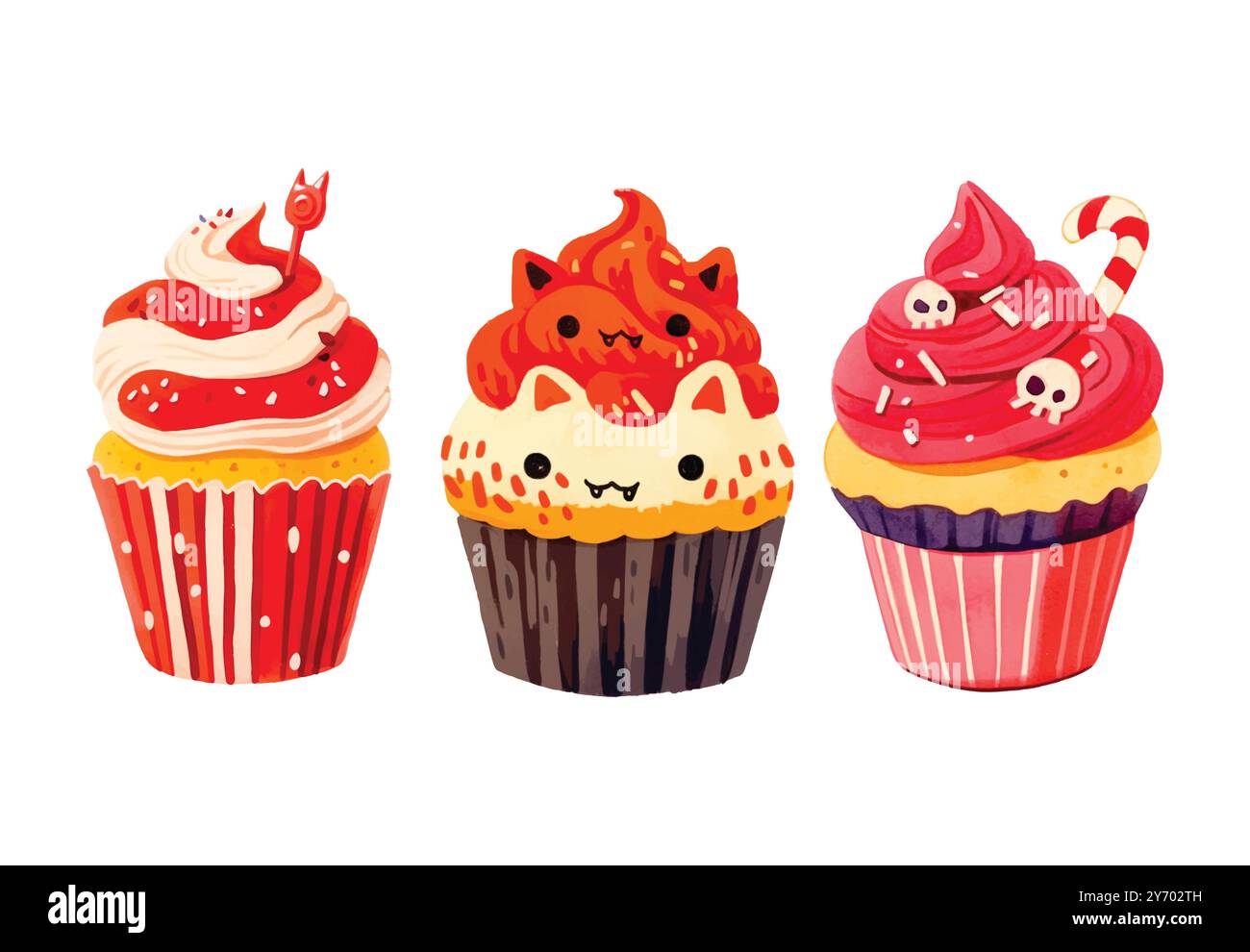 Watercolor Halloween cupcakes set. spooky decorated muffins. Halloween ...