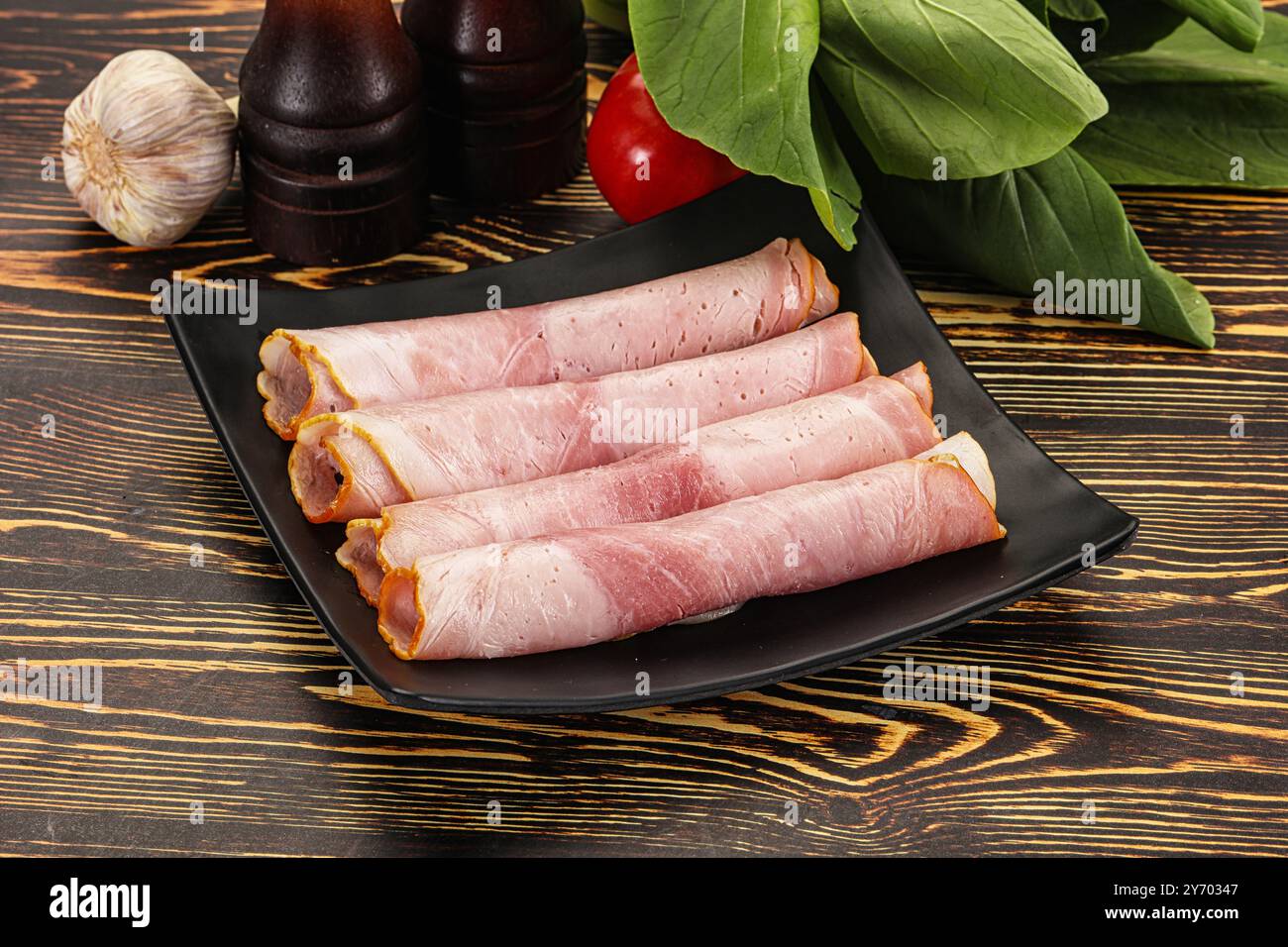 Italian sausage Prosciutto cotto ham appetizer Stock Photo - Alamy