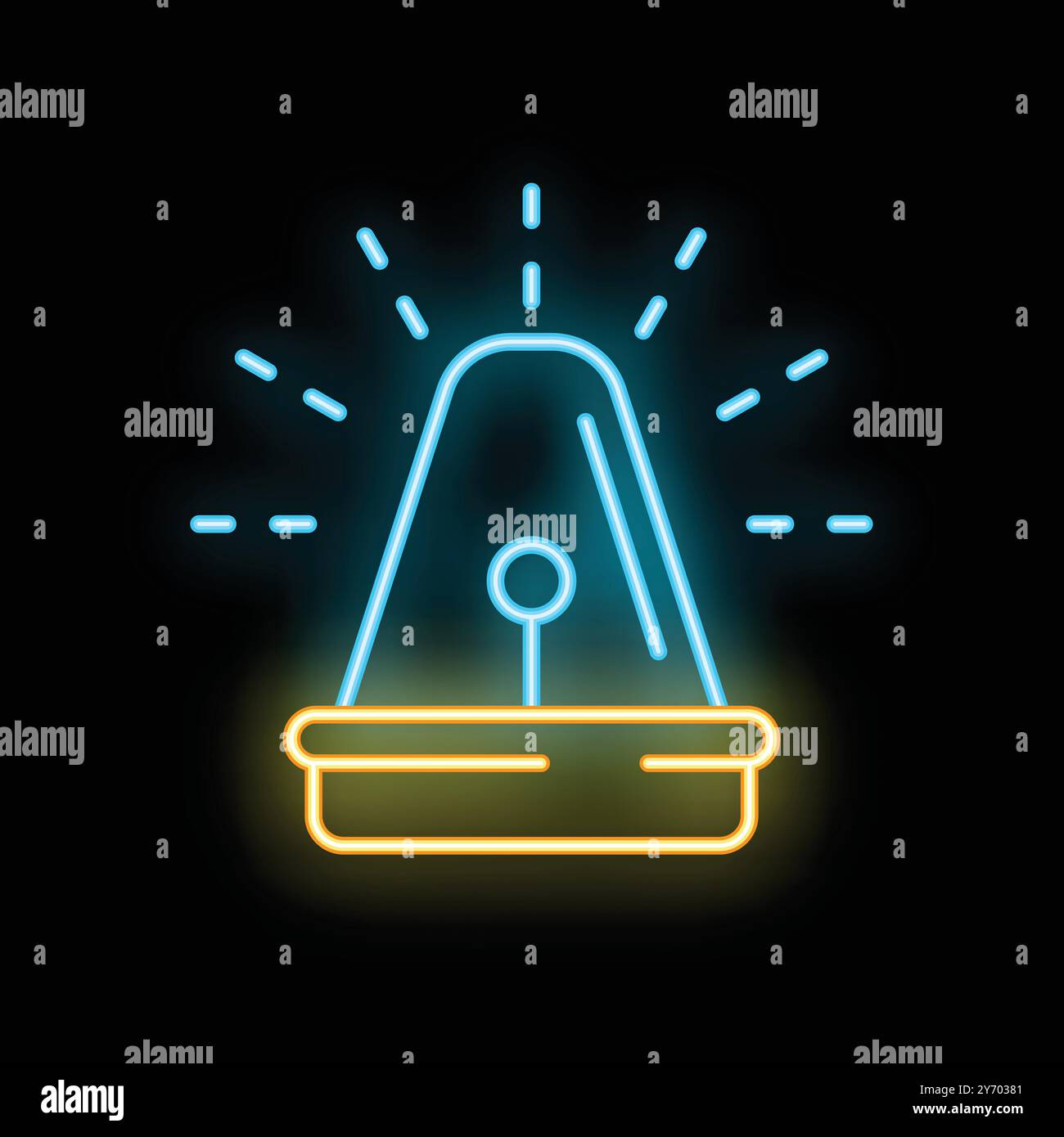 Neon sign of an emergency siren flashing on a black wall at night Stock ...