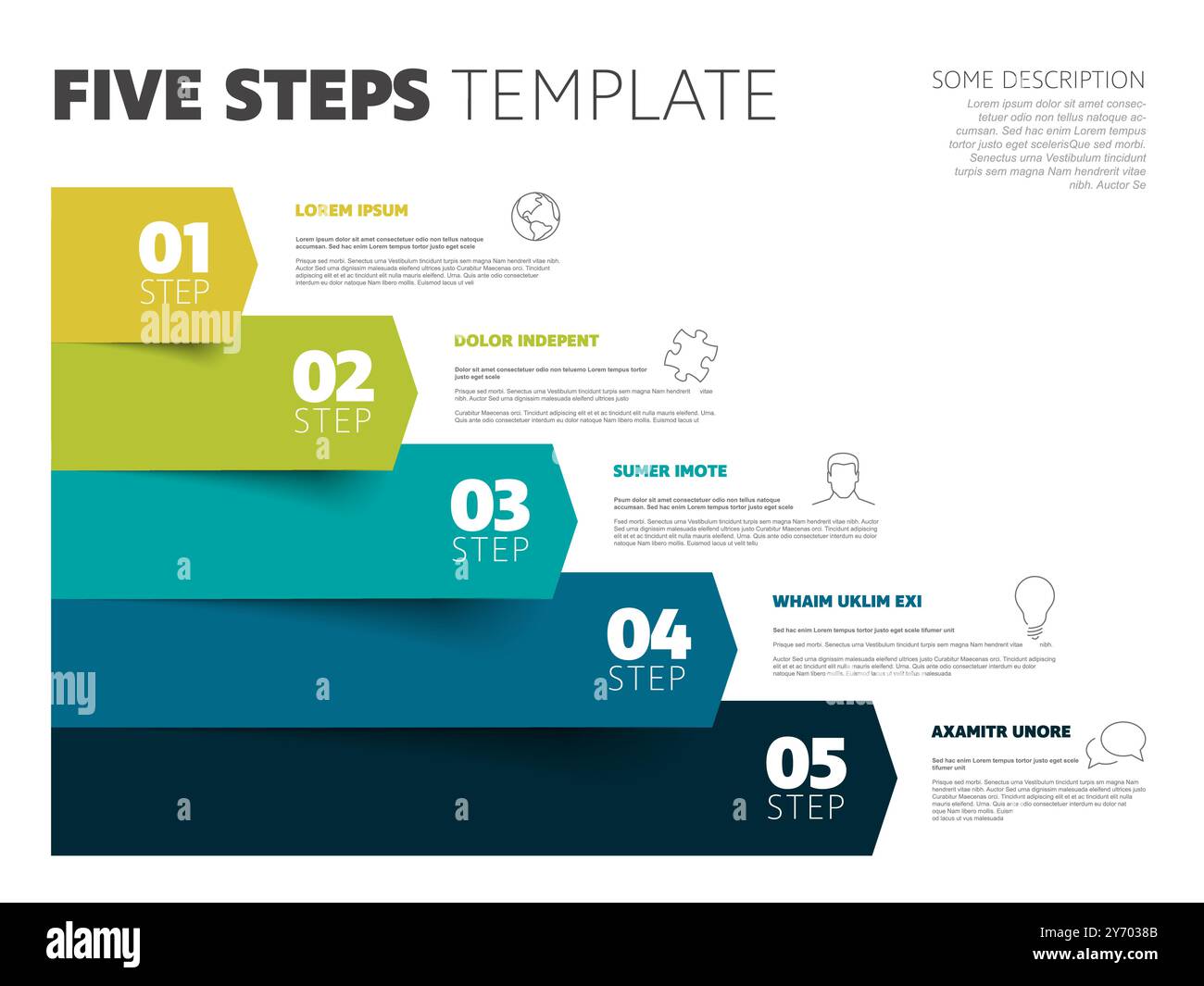 Five steps progress procedure infochart template with descriptions ...