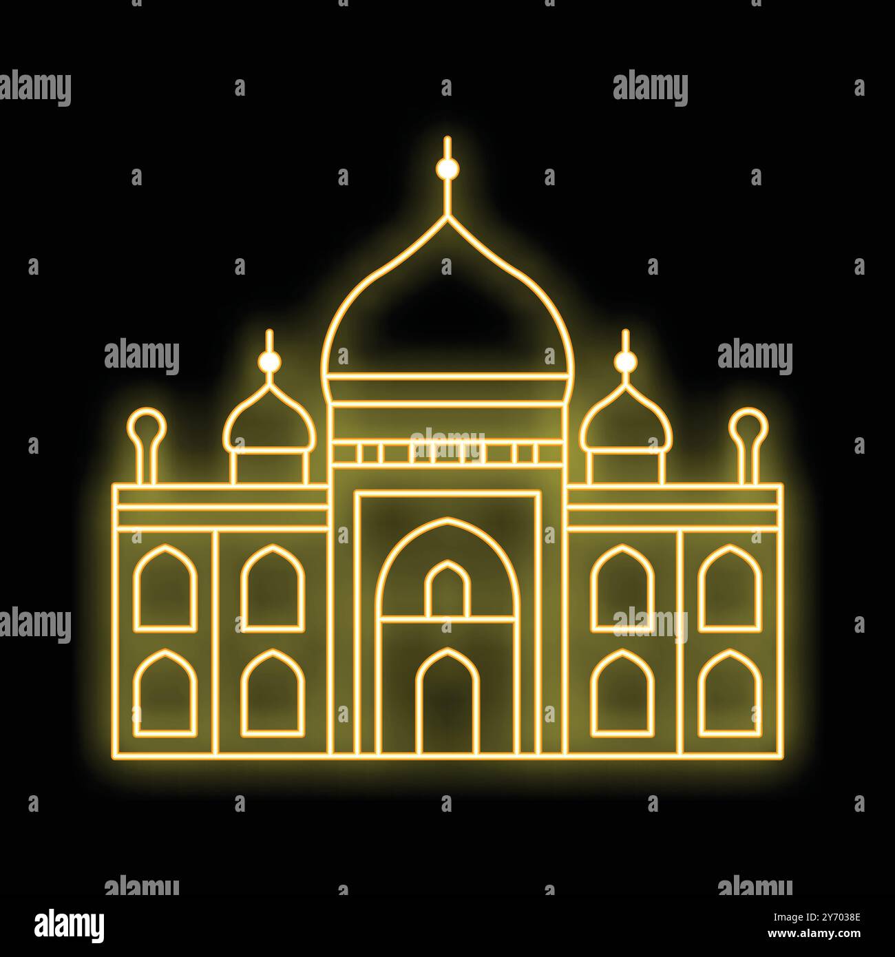 Neon yellow line art icon of the taj mahal building is glowing on a ...