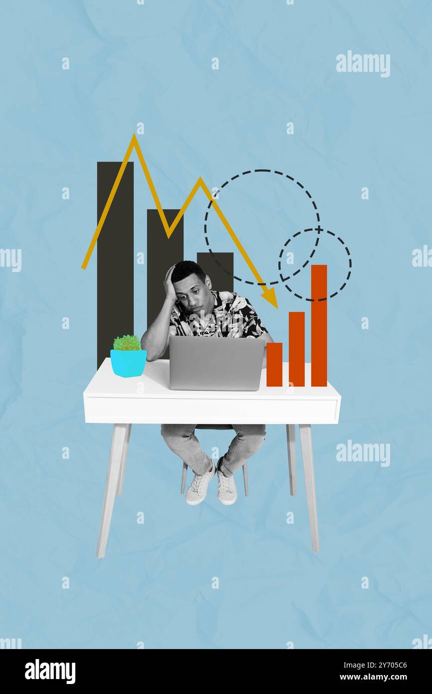 Vertical creative art collage of upset business man freelancer sit ...