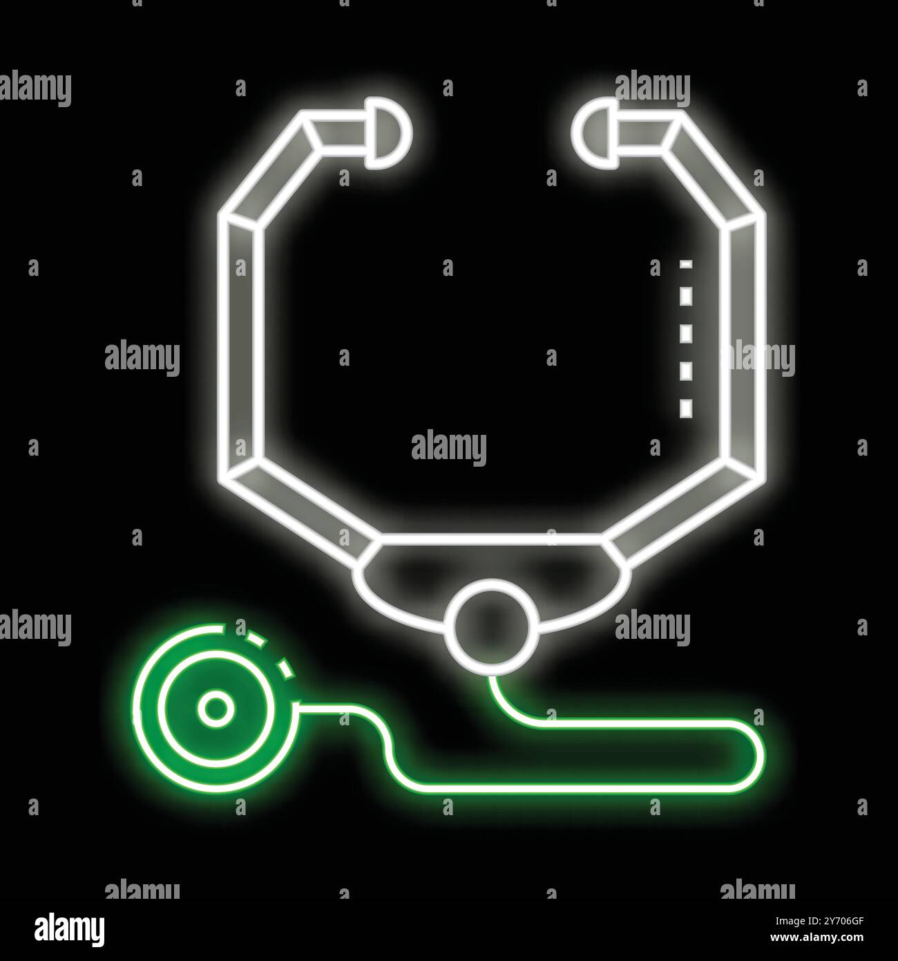 Neon stethoscope shining on a black background, representing healthcare ...