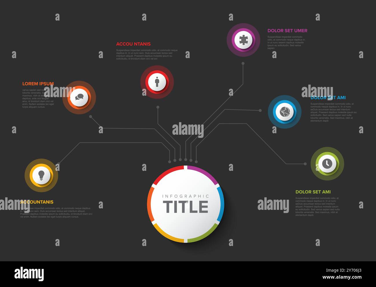 Simple Colorful Circular Infographic Design Template with six element ...