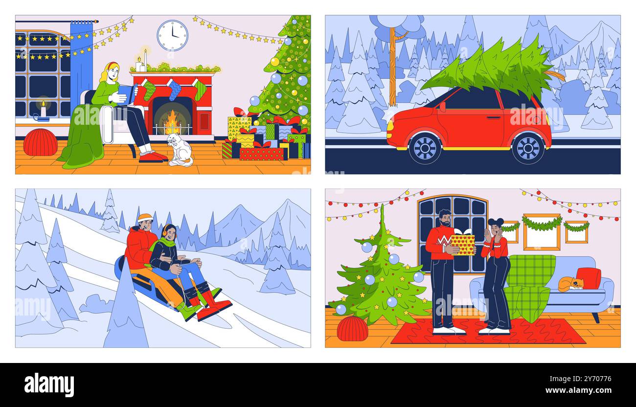 Christmas traditions cartoon flat illustrations set Stock Vector Image ...