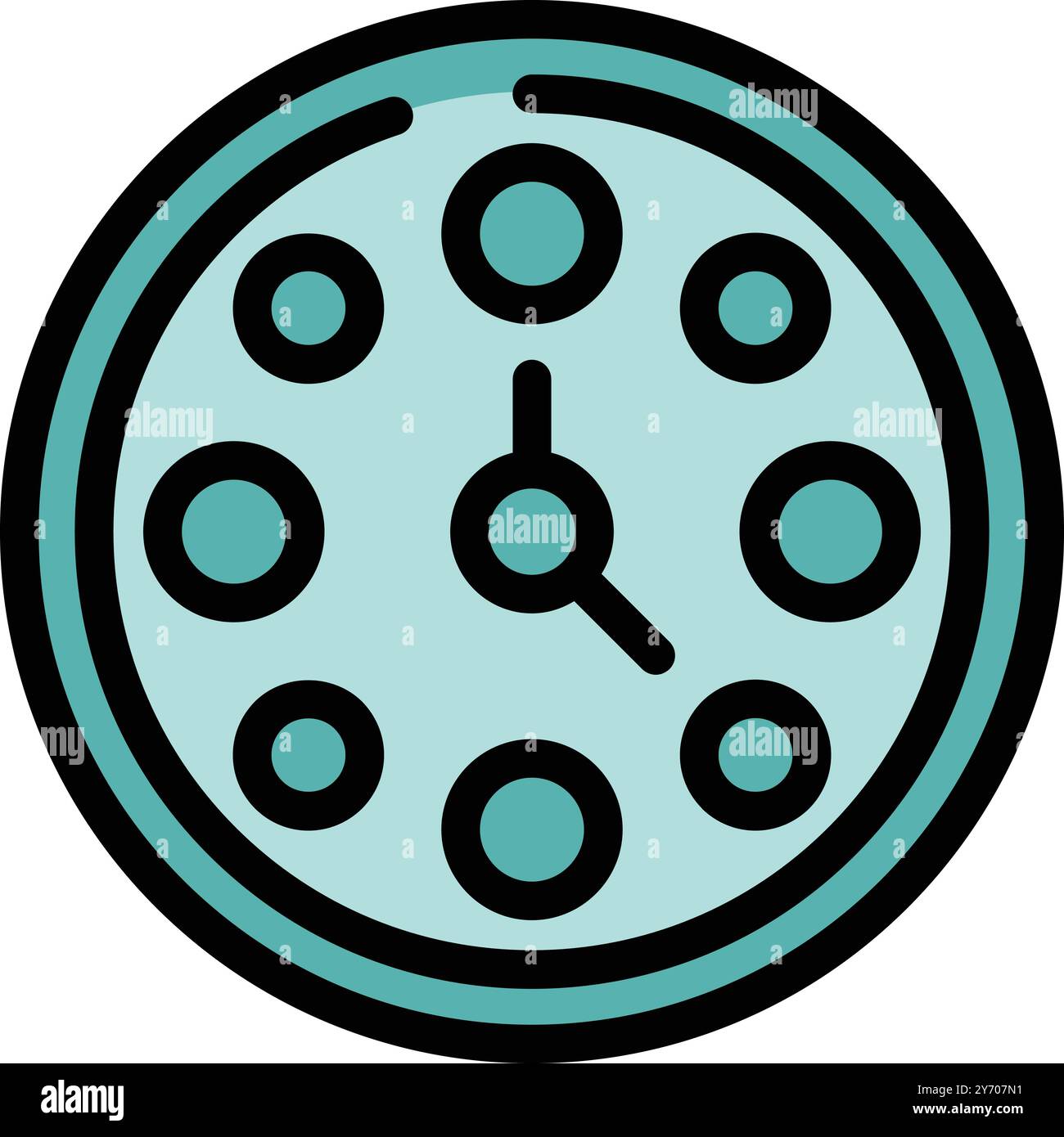 Simple round clock face is telling the time with its hour and minute ...