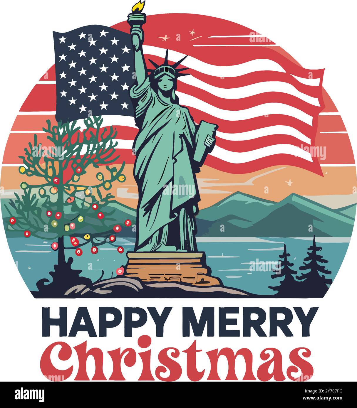 Happy Merry Christmas with Statue of liberty vector artwork Stock ...