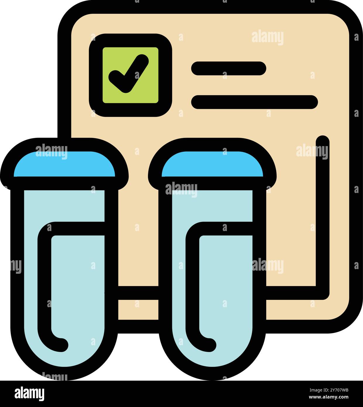 Two test tubes are passing quality control, as shown by the checkmark ...