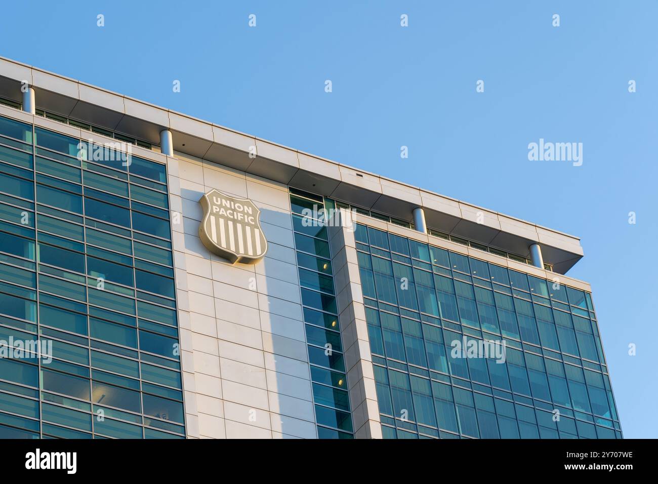 Union Pacific logo sign on Union Pacific Center building in Omaha, NE ...