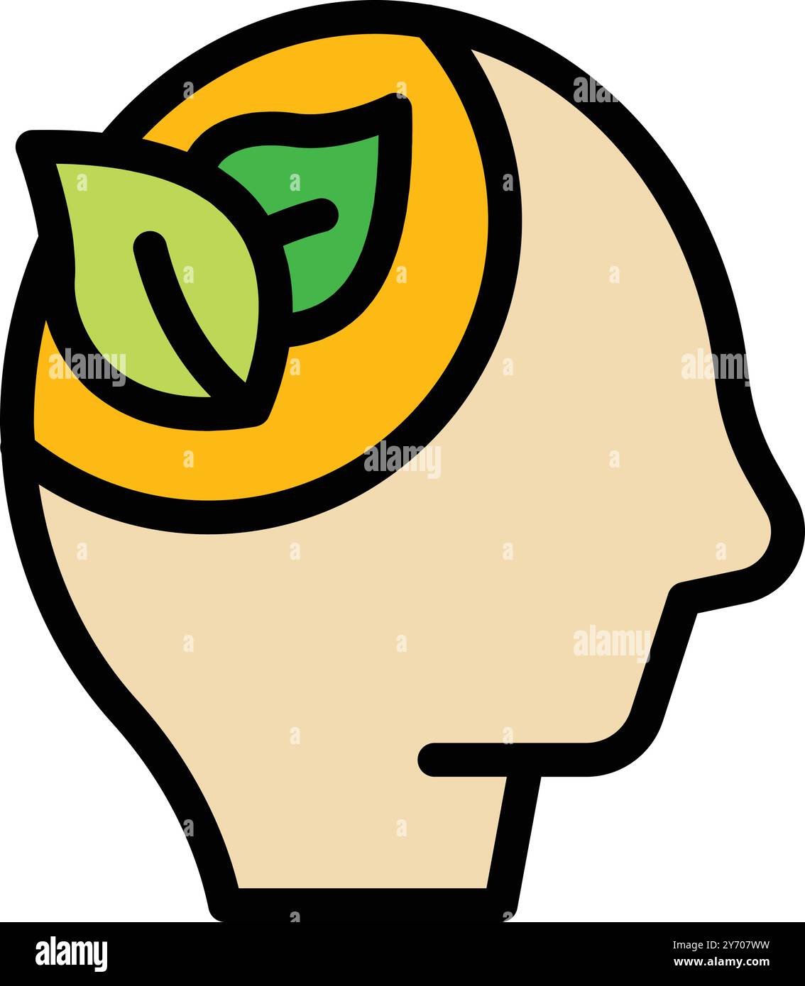 This colorful vector illustration depicts a human head profile showing ...