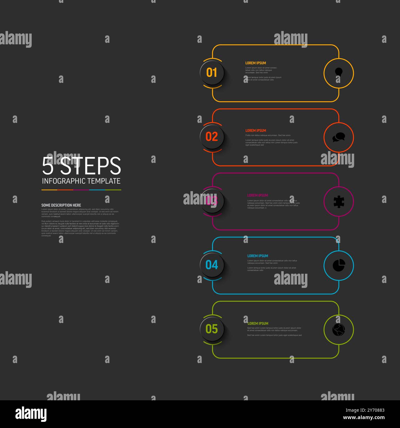 Vector dark Infographic template with gray rounded cards colorful ...