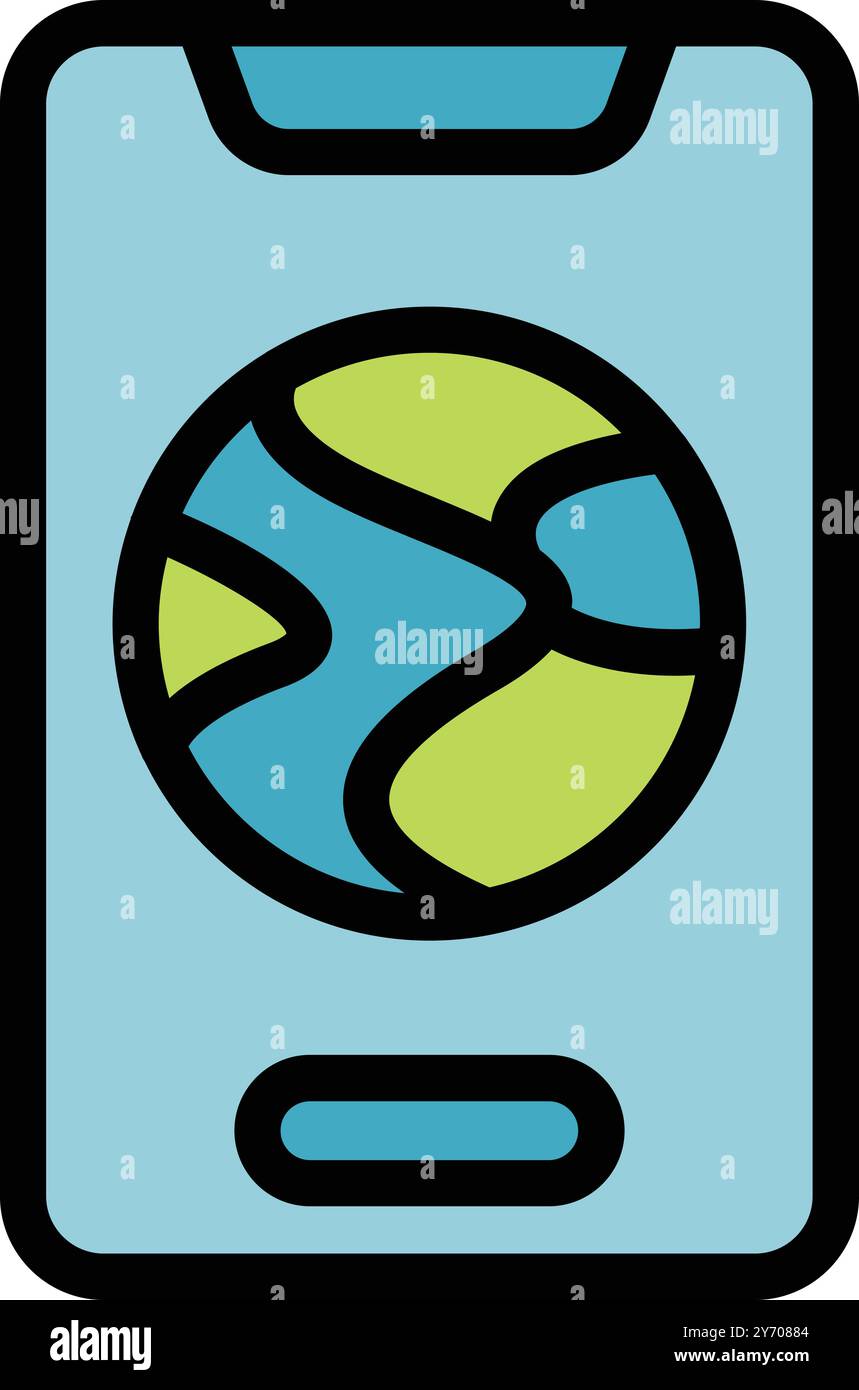 Smartphone displaying a stylized earth icon, representing global ...