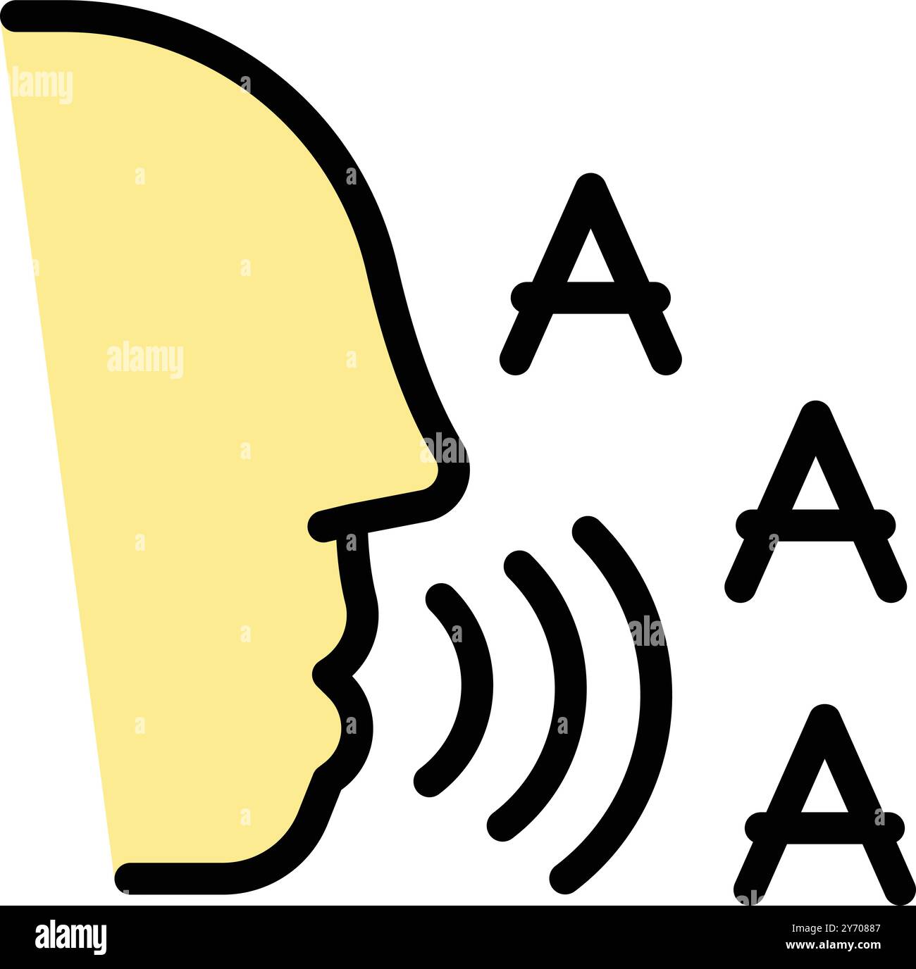 Simple outline color icon of a human profile speaking and saying the ...
