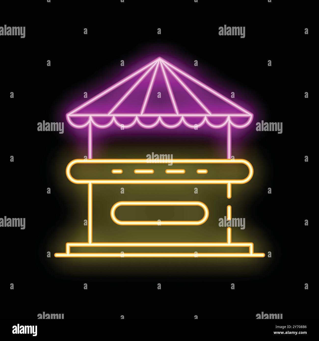 Vibrant neon sign depicting a street food stall, emanating a warm ...
