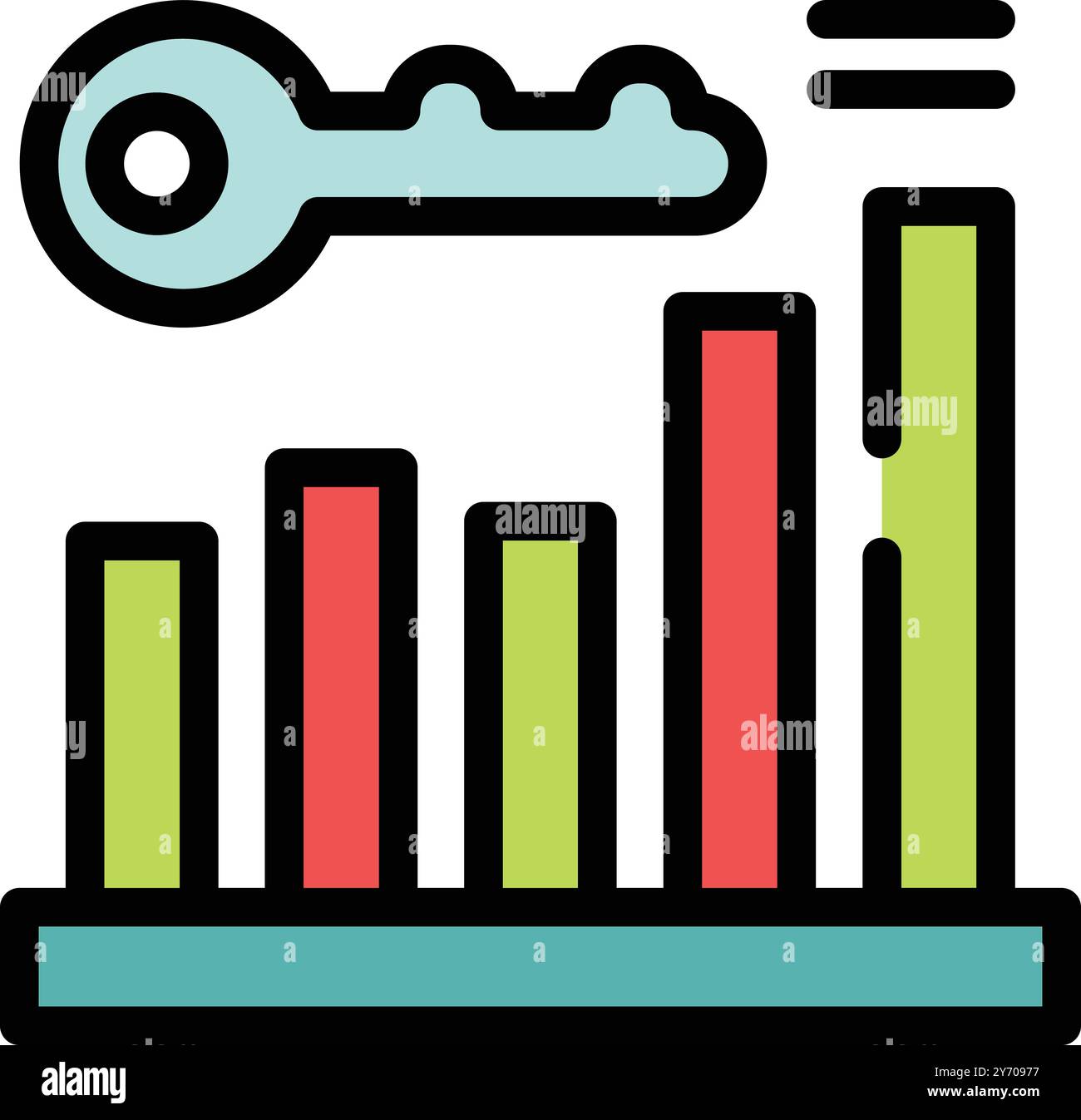 Colorful icon of a key performance indicator kpi chart with a key above ...